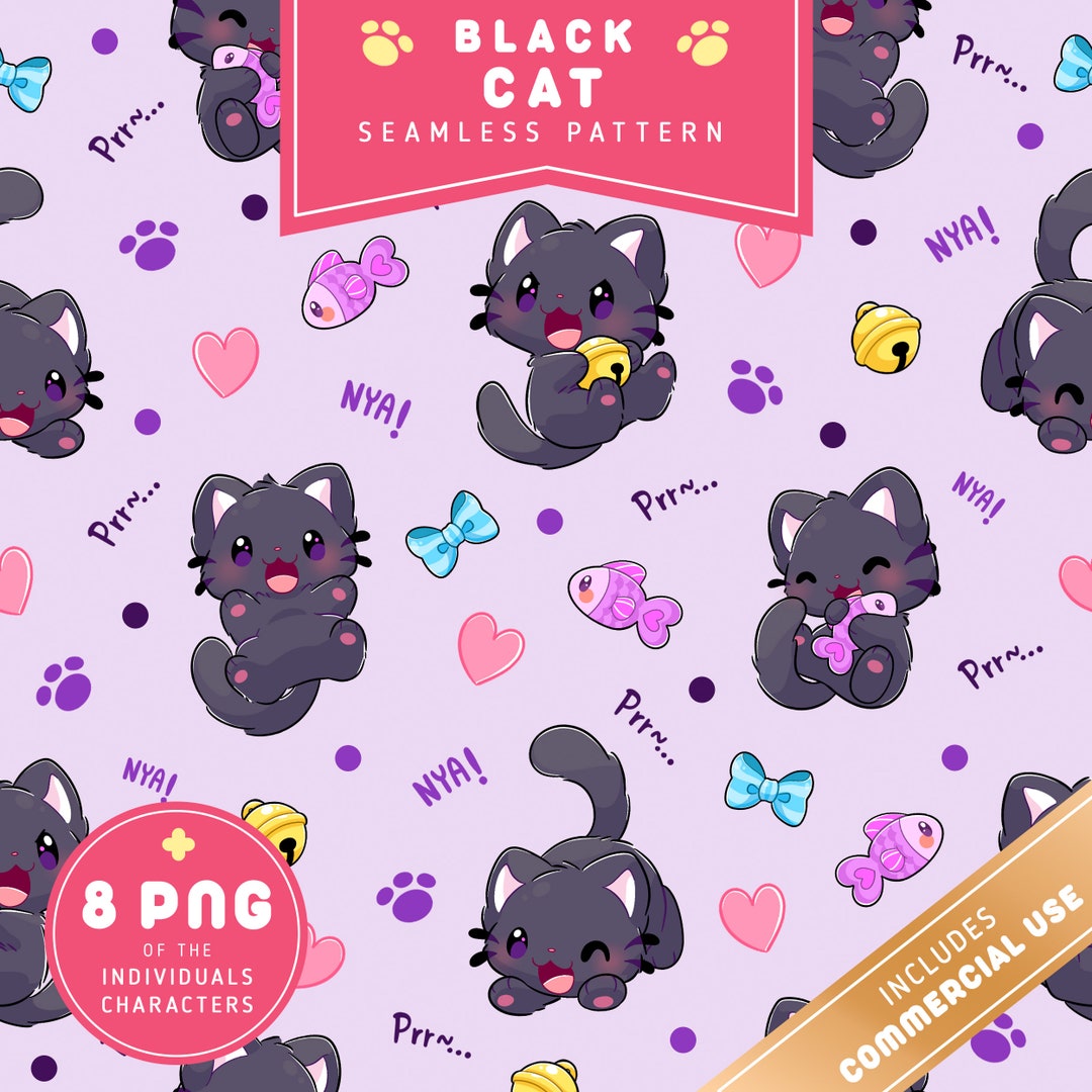 Black Cat Pattern | Commercial Use | Seamless Pattern | Black Cat ...