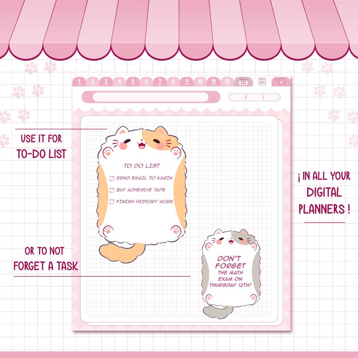 Cute Memo Cats / Digital / Goodnotes / Memo Pad / Planner / Kawaii ...