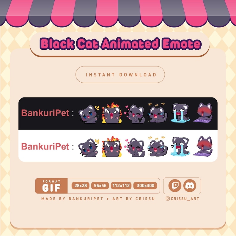 Black Cat Animated Emote Pack / Cute Black Cats / Twitch / Discord / Hi Cat / Hellmo Cat / Love ...