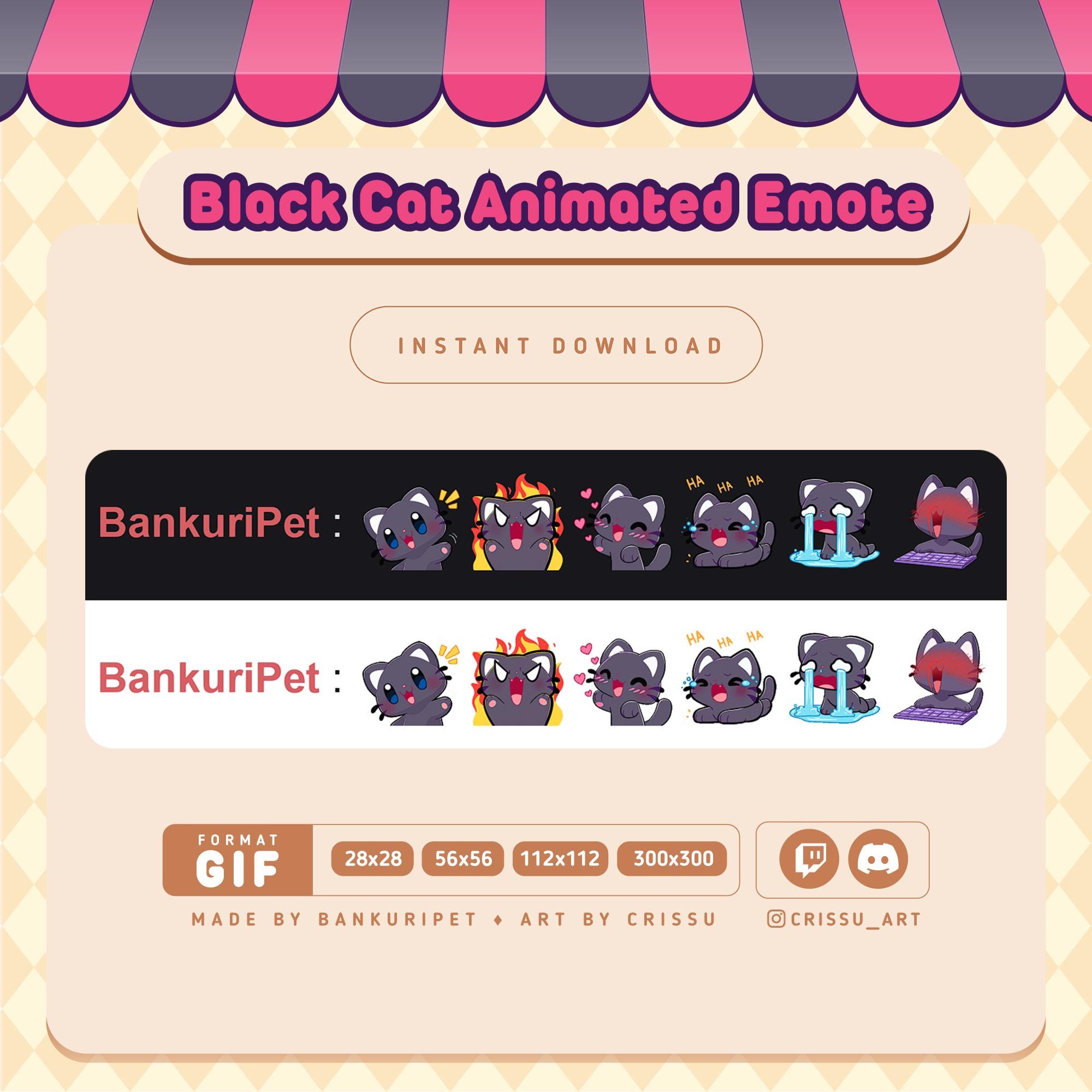 Black Cat Animated Emote Pack / Cute Black Cats / Twitch / Discord / Hi ...