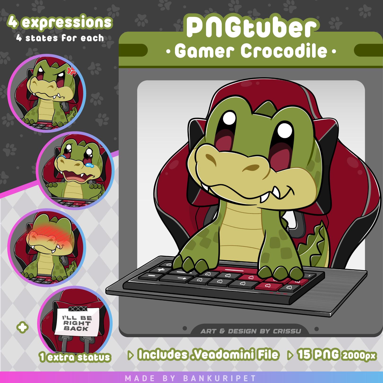 Gamer Crocodile Pngtuber | Avatar for Streaming Twitch, Discord and ...