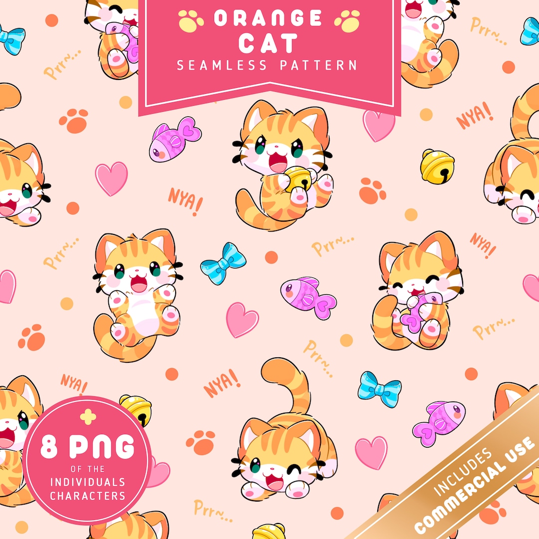 Orange Cat Pattern | Commercial Use | Seamless Pattern | Orange Cat ...