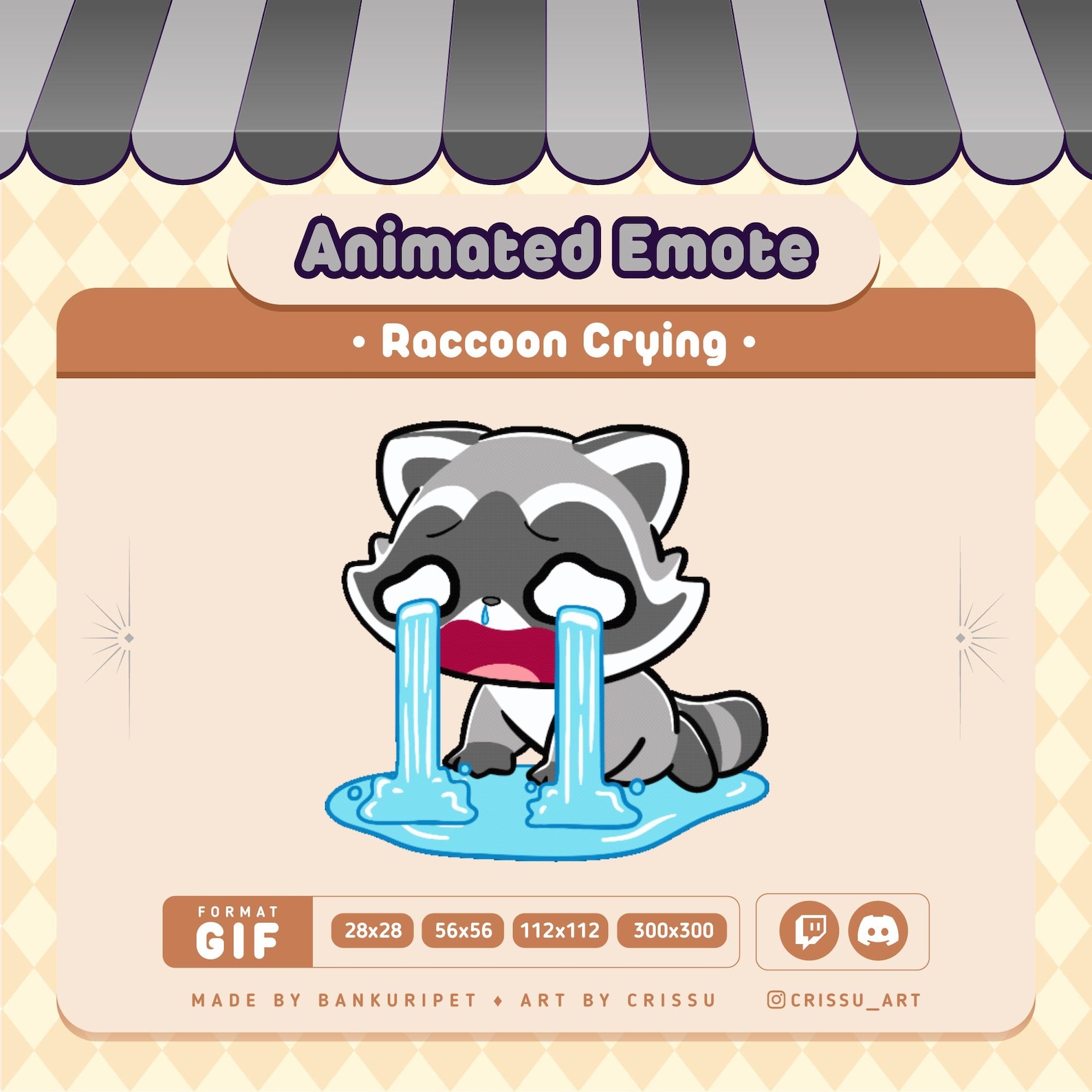 Animated Raccoon Crying Emote / Cute Crying Raccoon / Funny Emote ...