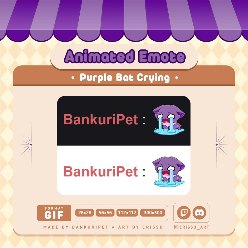 Animated Purple Bat Crying Emote / Cute Bat / Sad Bat Gif / Funny Bat ...