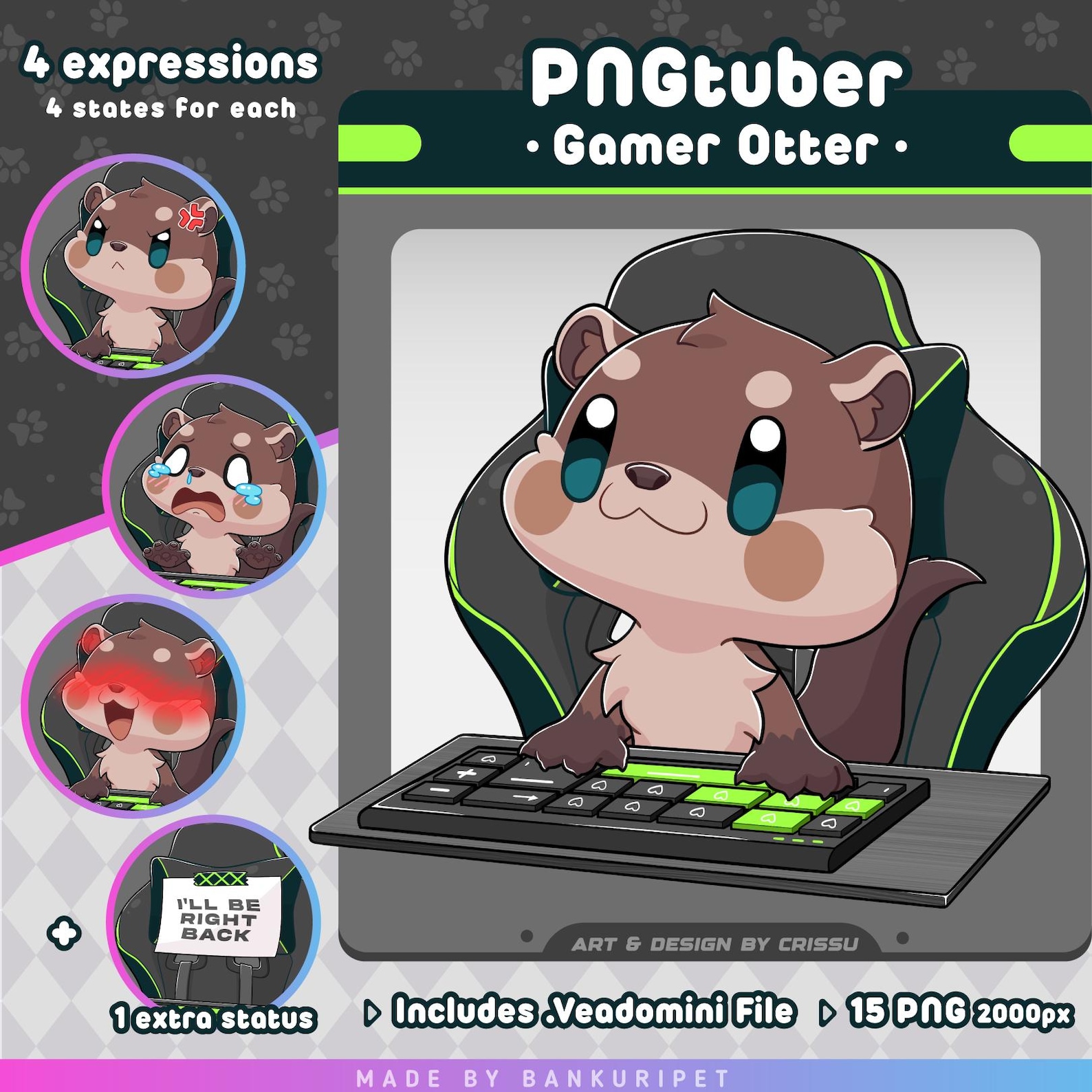Gamer Otter Pngtuber | Cute Otter | Twitch Streaming Avatar | Vtuber ...