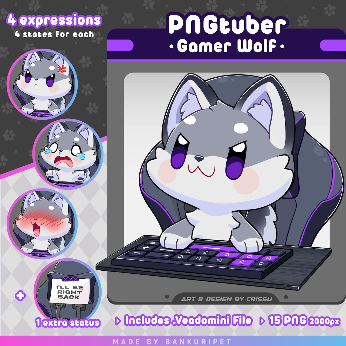 Gamer Wolf Pngtuber | Avatar for Streaming Twitch, Discord and Youtube ...