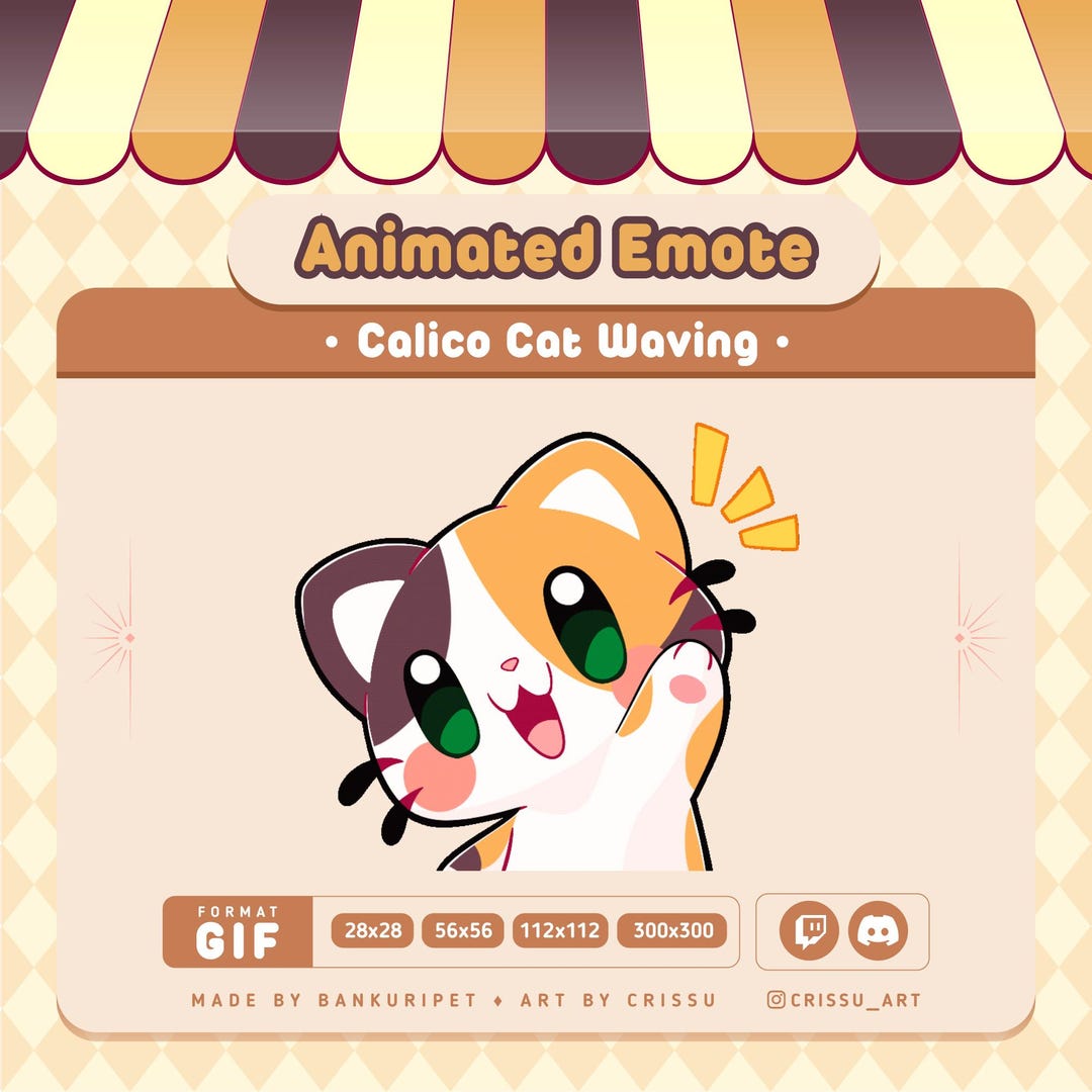 Animated Calico Cat Waving Emote / Hi Cat / Funny Cat Emote / Twitch ...