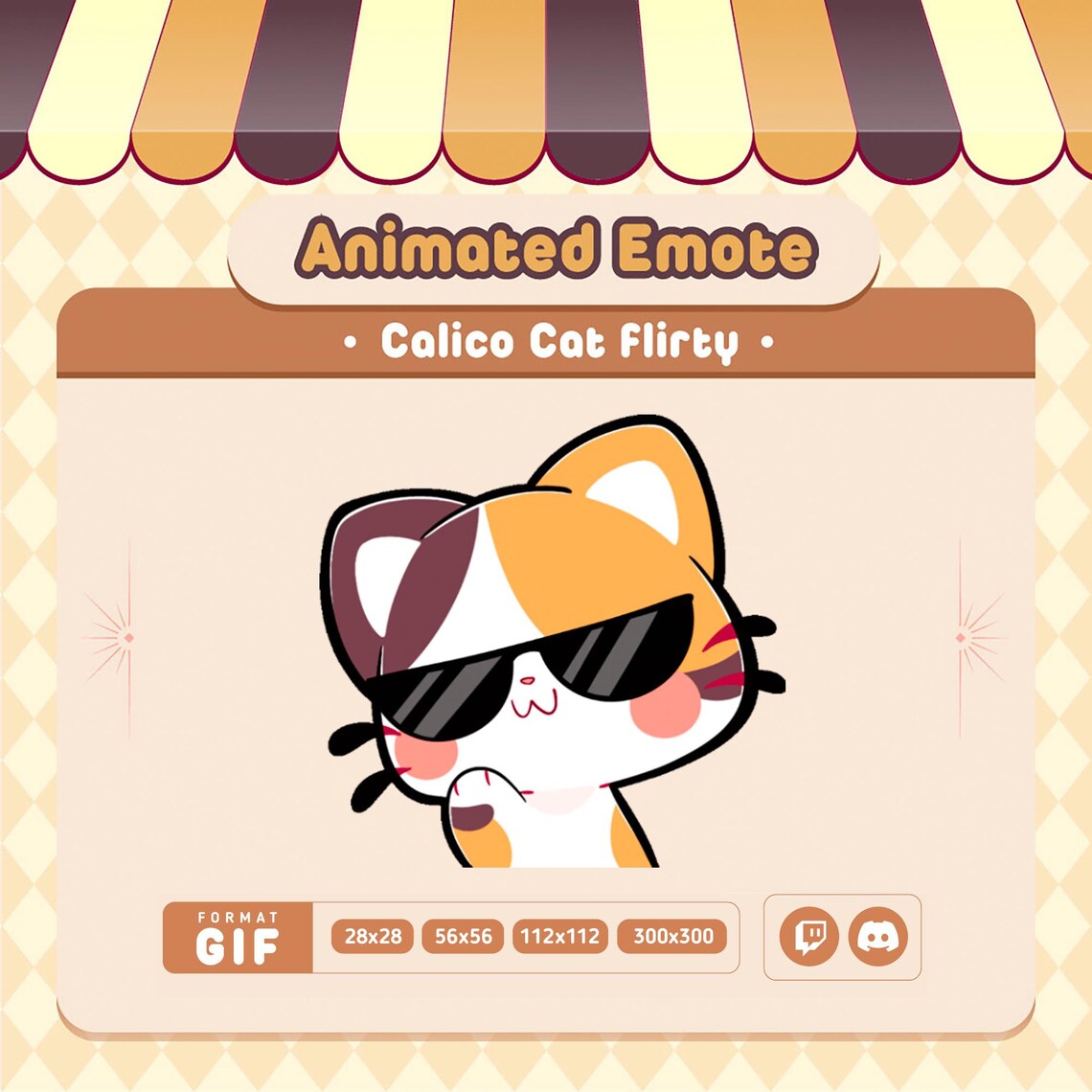 Animated Calico Cat Flirty Emote / Cool Cat / Twitch / Discord / Kawaii ...