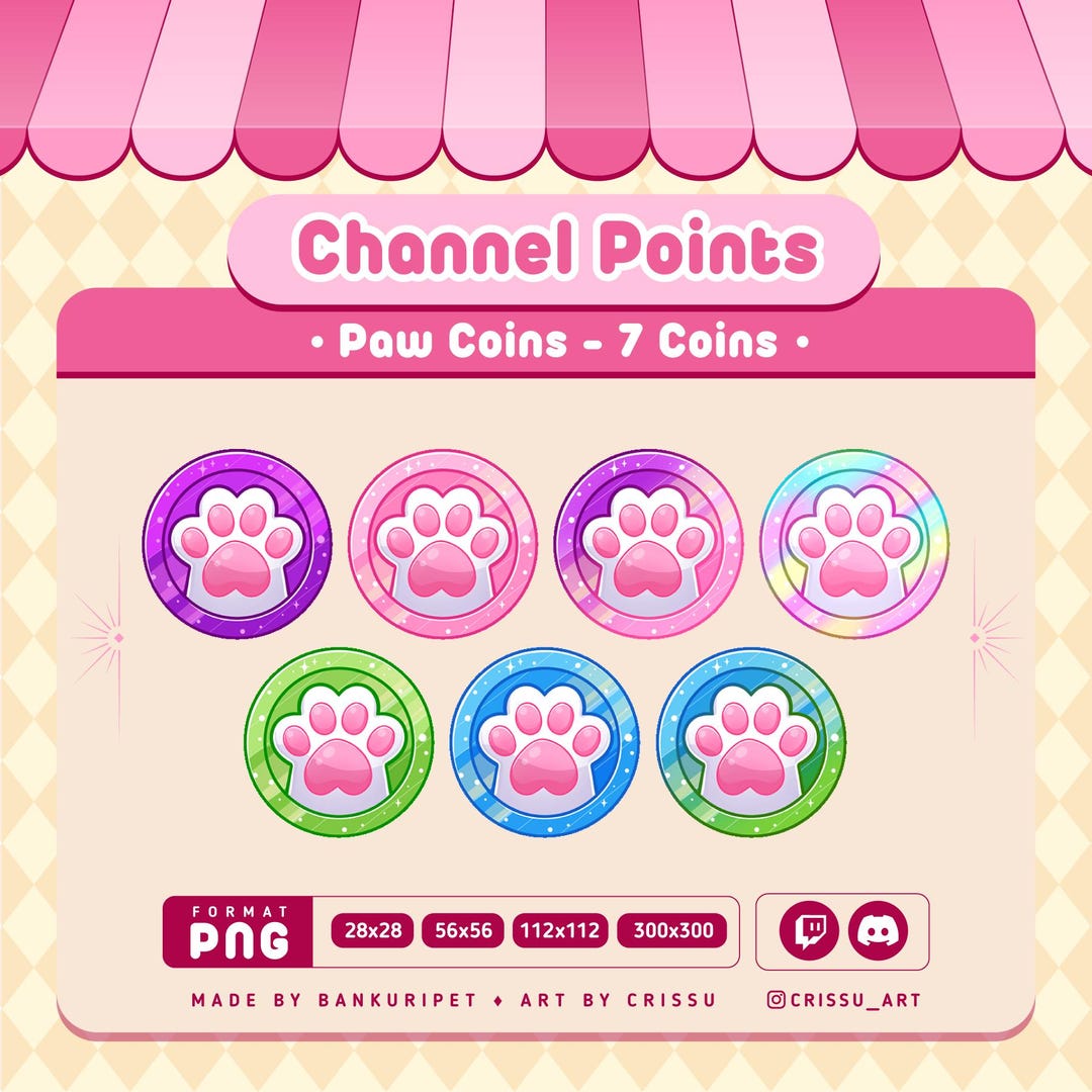 Cute Paw Channel Points / 7 Paws Coins Badges / Cute Badges Pack ...