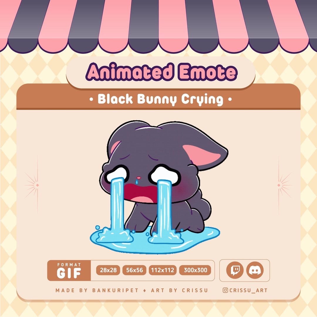 Animated Black Bunny Crying Emote / Crying Bunny / Funny Bunny Emote ...