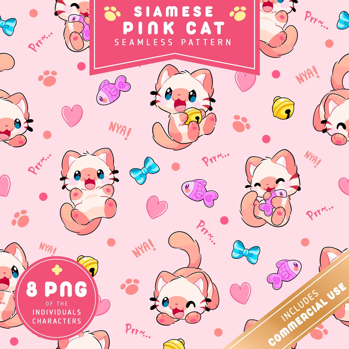 Siamese Pink Cat Pattern | Commercial Use | Seamless Pattern | Siamese ...