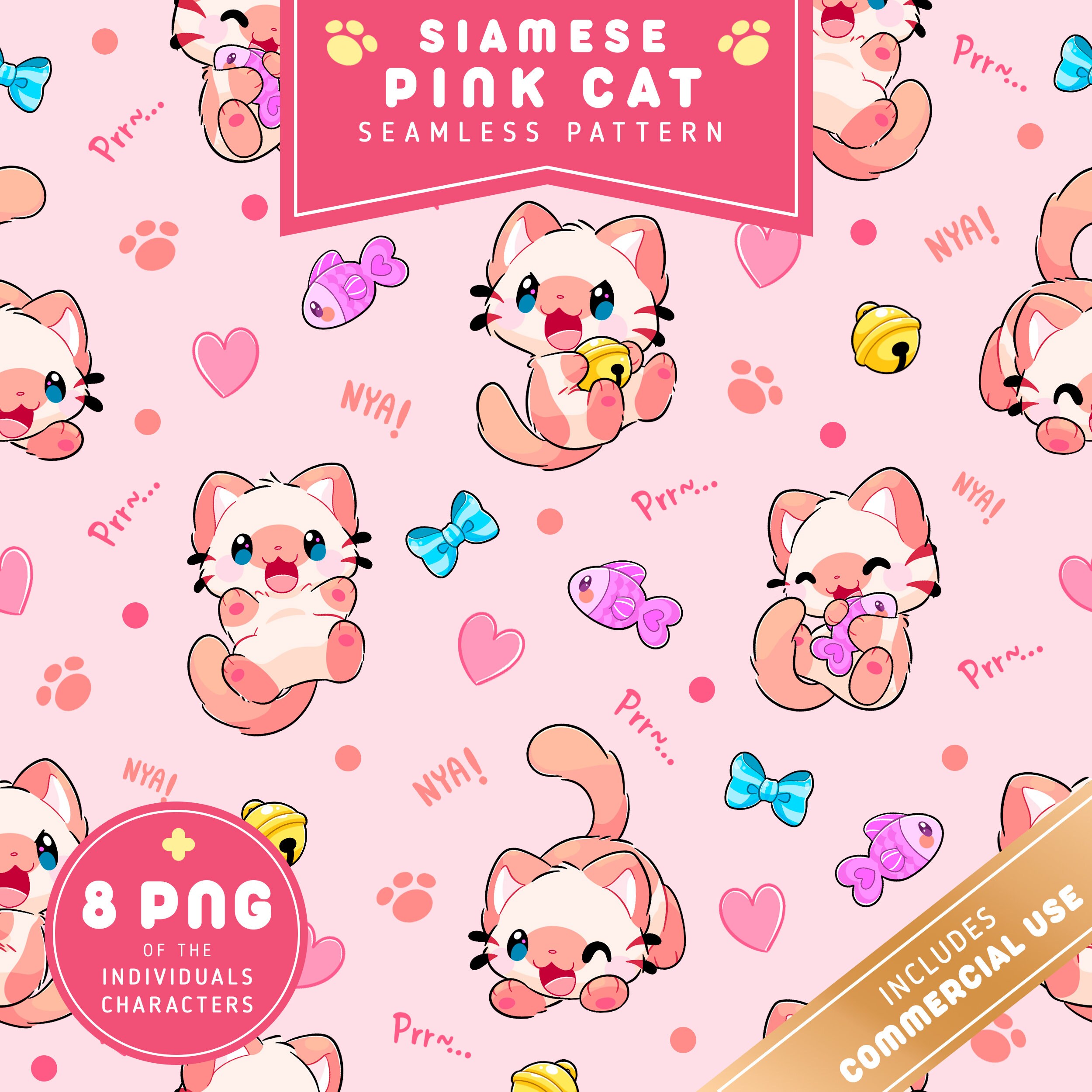 Siamese Pink Cat Pattern | Commercial Use | Seamless Pattern | Siamese ...