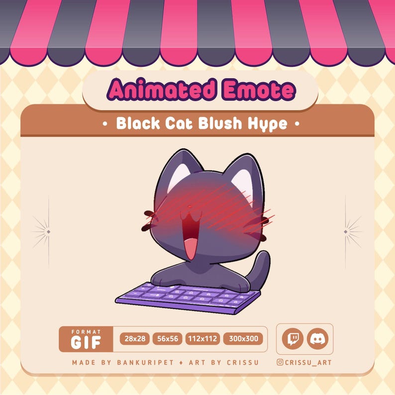 Animated Black Cat Blush Hype Emote / Hype Cat / Twitch / Discord / Gif ...