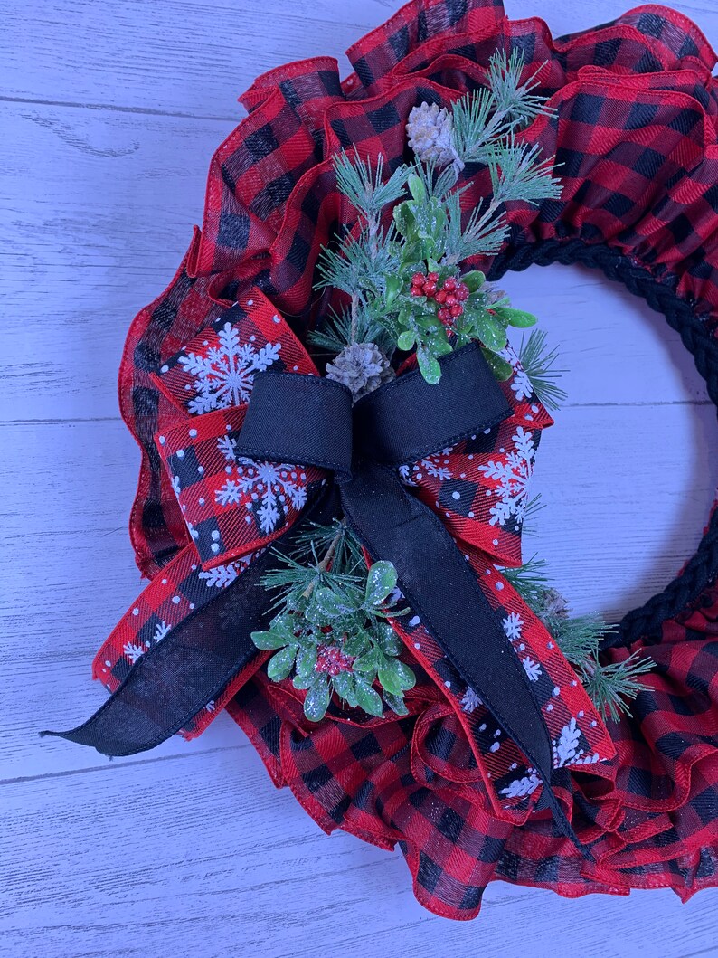 Red And Black Buffalo Plaid Wreath Etsy