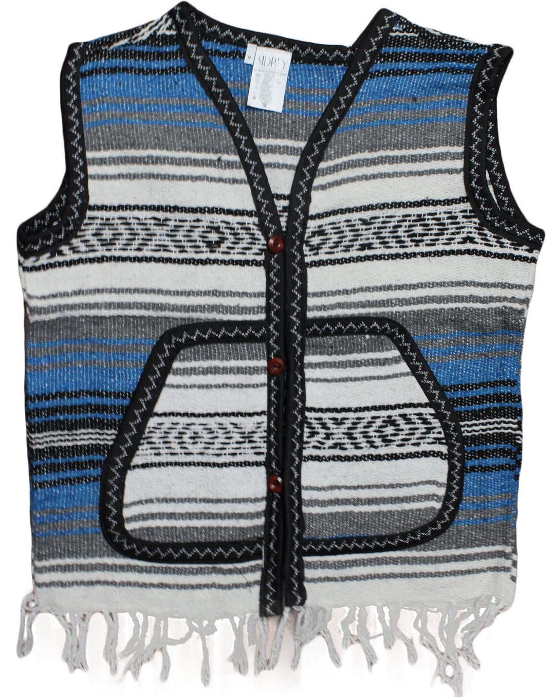 Unisex Mexican Poncho Vest Handmade Turquoise Pattern Three Buttons ...