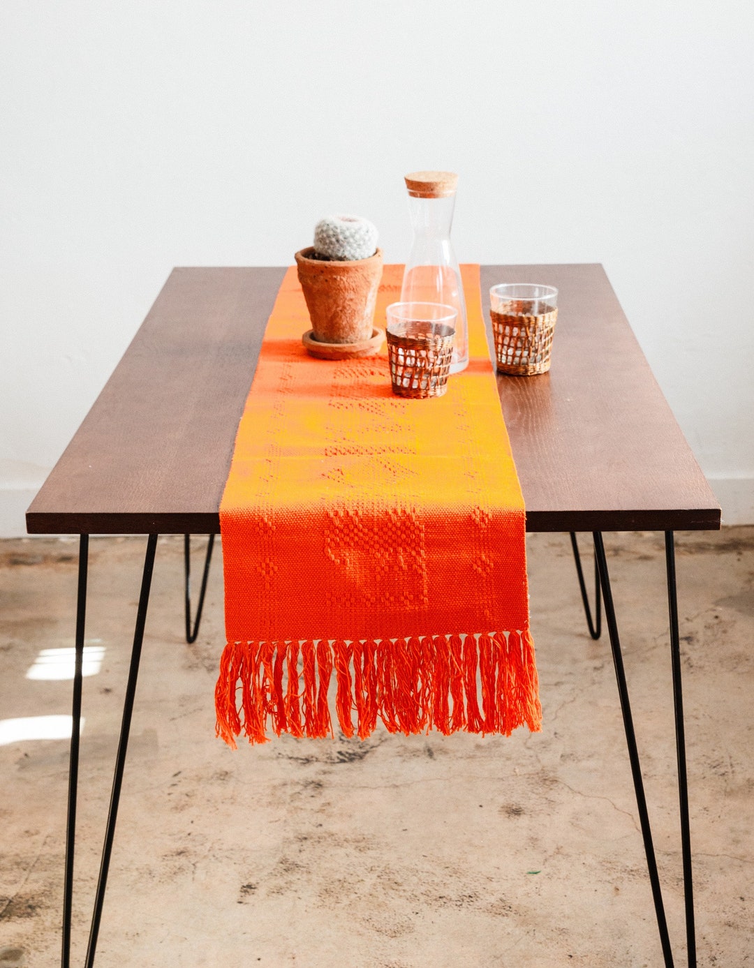 Handmade Table Runner Mexican Fiesta Decor Orange Pattern Boho, Home ...