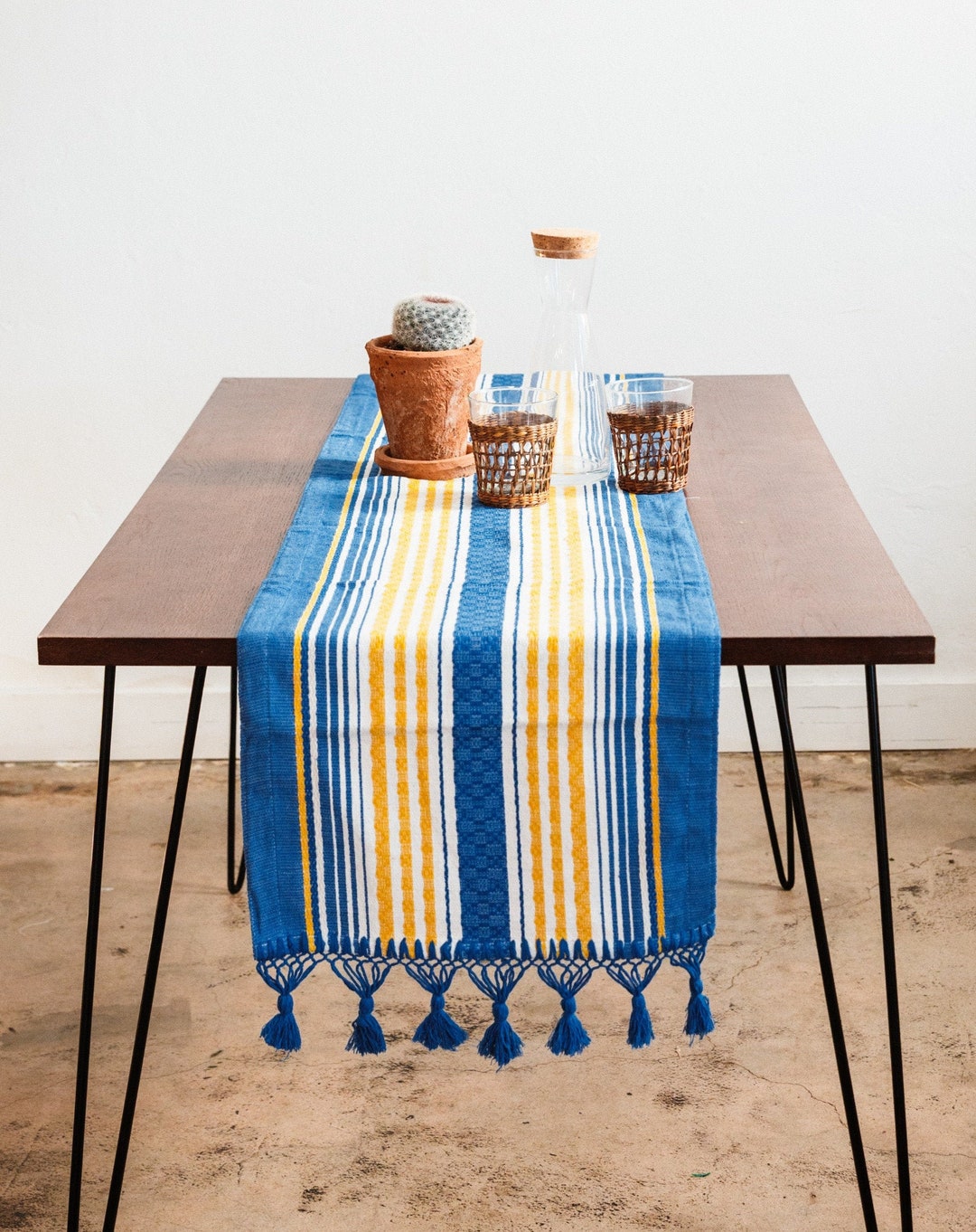Handmade Table Runner Mexican Fiesta Decor Blue/yellow Boho, Home Decor ...