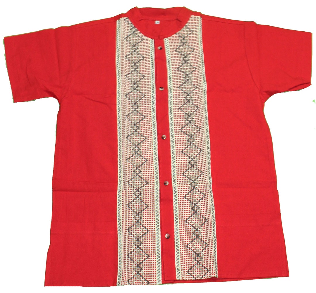 Mexican Men's Shirts Tejido Style RED Front Pockets, Embroidered - Etsy