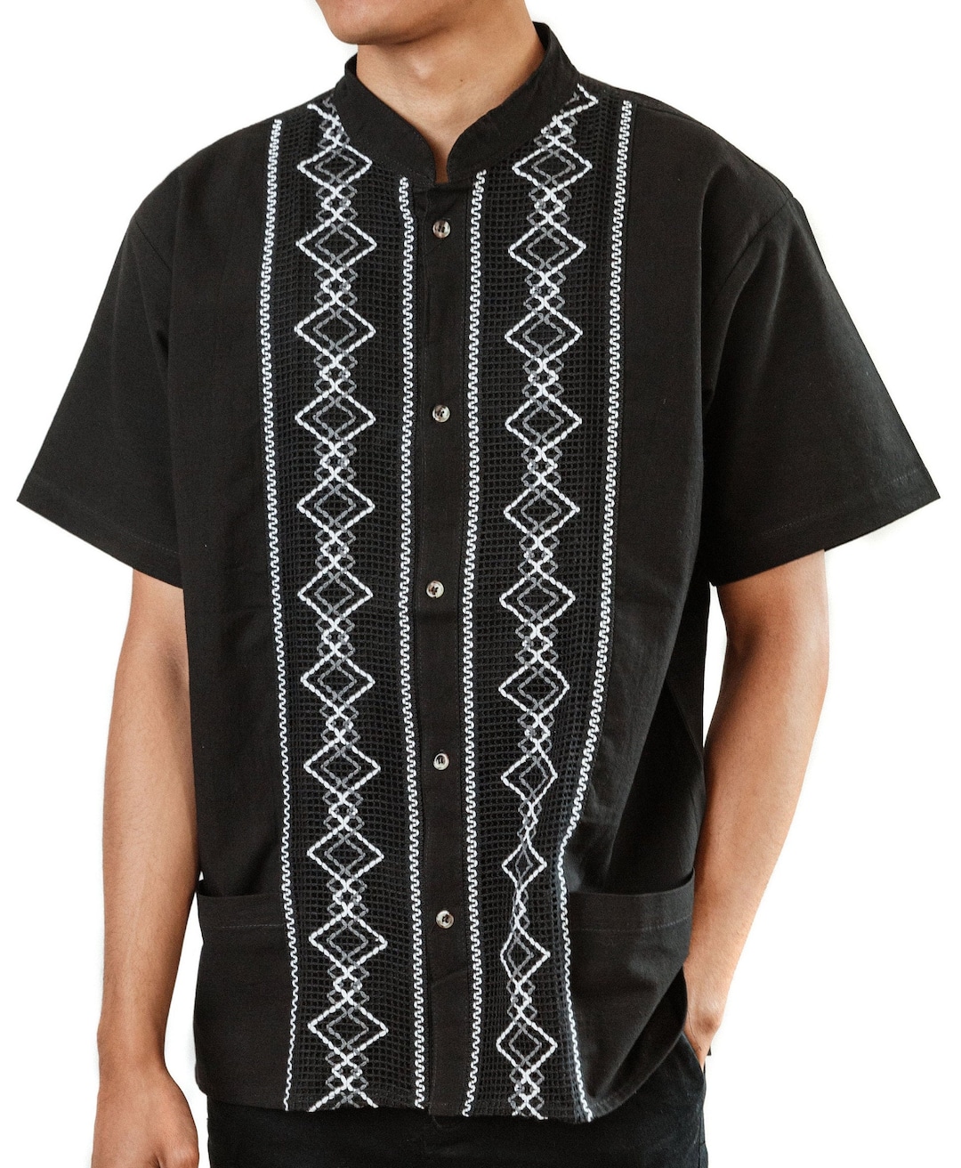 Mexican Men's Shirts Tejido Style Black Front Pockets, Embroidered - Etsy