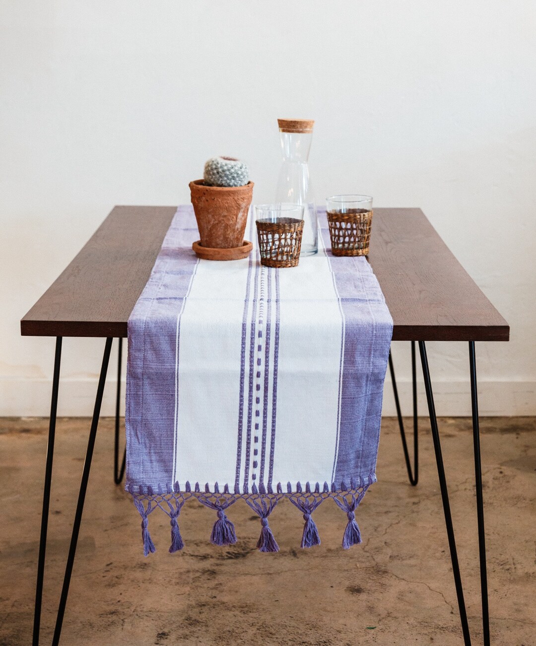 Handmade Table Runner Mexican Fiesta Decor Purple/creme - Etsy