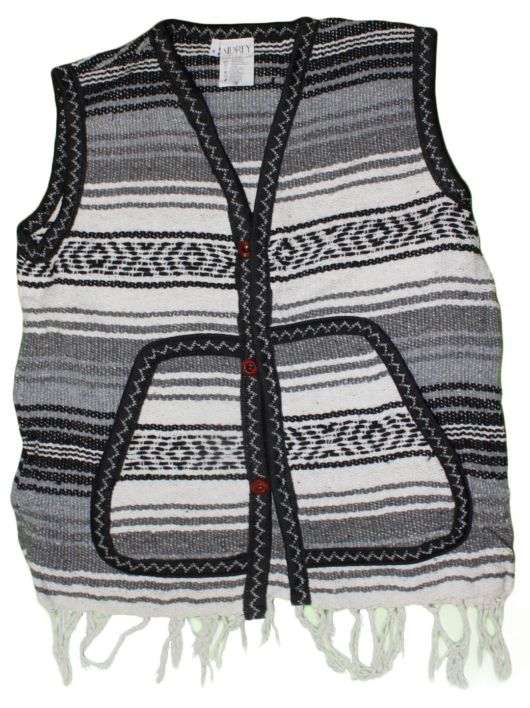 Blanket Vest Unisex Mexican Poncho Vest Handmade Gray Pattern Three ...
