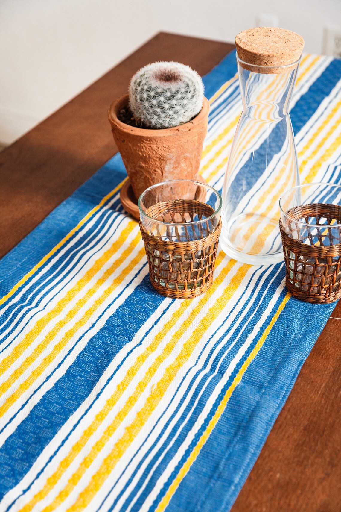 Handmade Table Runner Mexican Fiesta Decor Blue/yellow Boho - Etsy