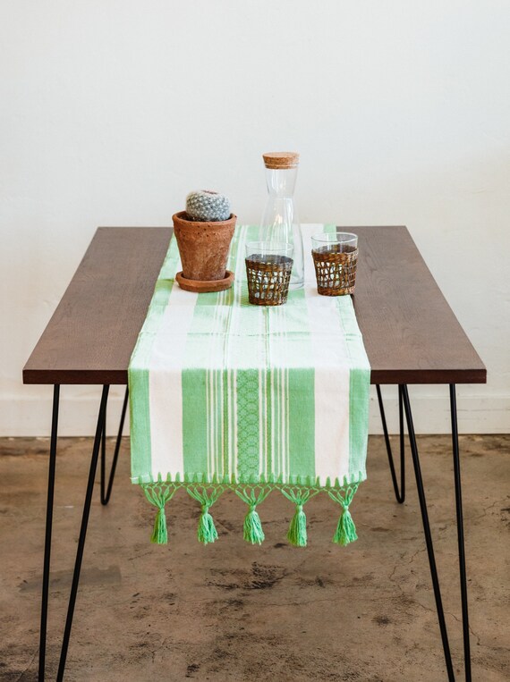 Handmade Table Runner Mexican Fiesta Decor Lime Green/creme - Etsy