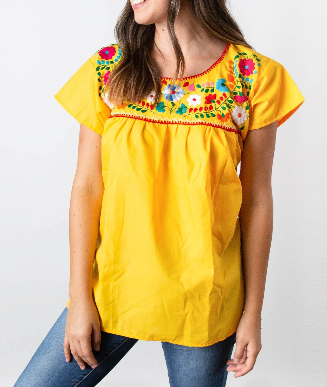Authentic Mexican Tops Blouses Embroidered Handmade YELLOW All Sizes ...