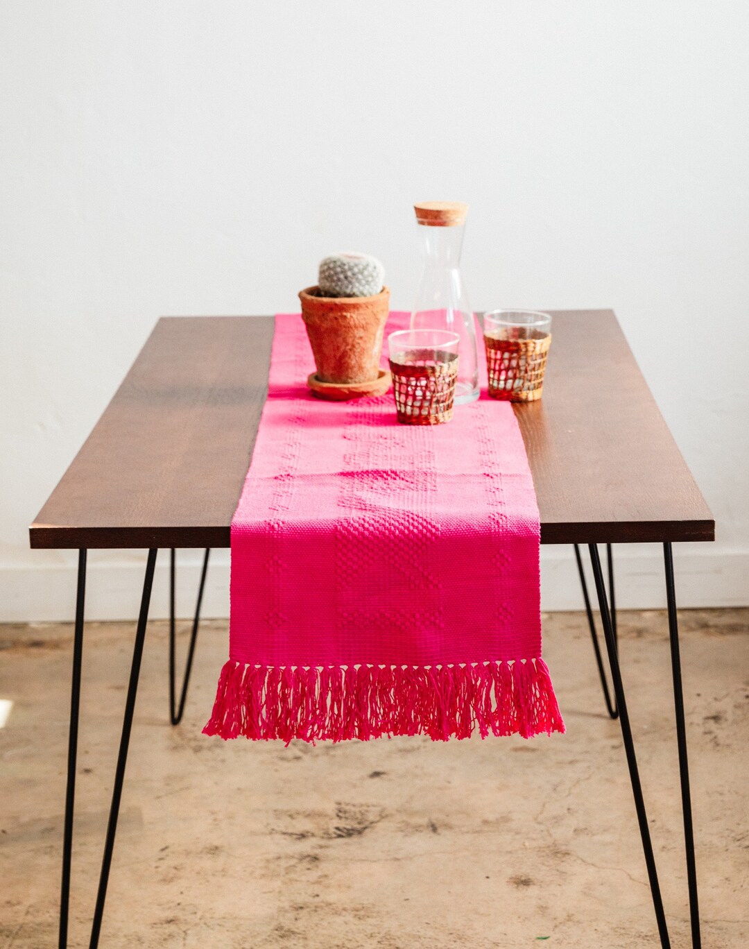 Handmade Table Runner Mexican Fiesta Decor Pink Pattern Boho, Home ...