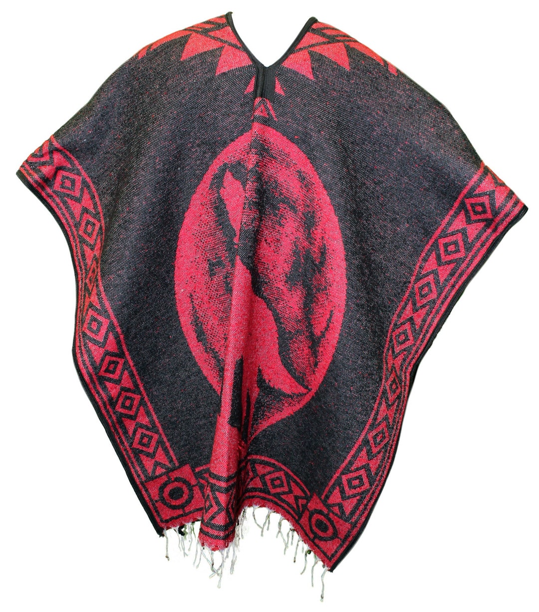 MEXICAN PONCHO Coyote 4 Red One Size Heavy Blanket - Etsy