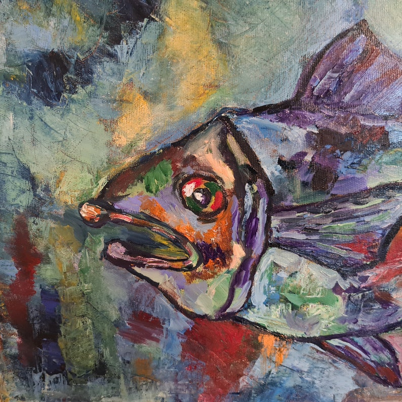 Fish Painting Original Painting Fish Wall Art Oil Painting Above Sofa ...