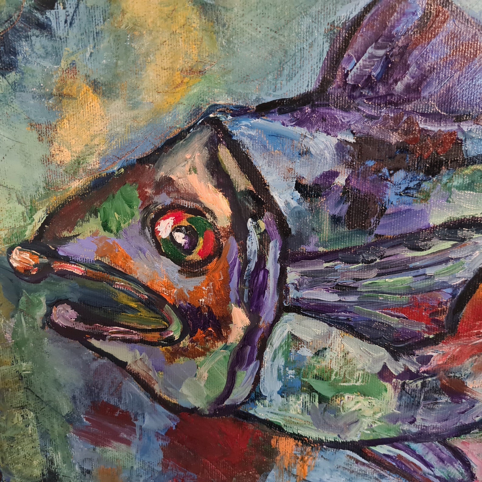 Fish Painting Original Painting Fish Wall Art Oil Painting Above Sofa ...