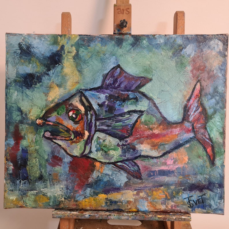 Fish Painting Original Painting Fish Wall Art Oil Painting Above Sofa ...