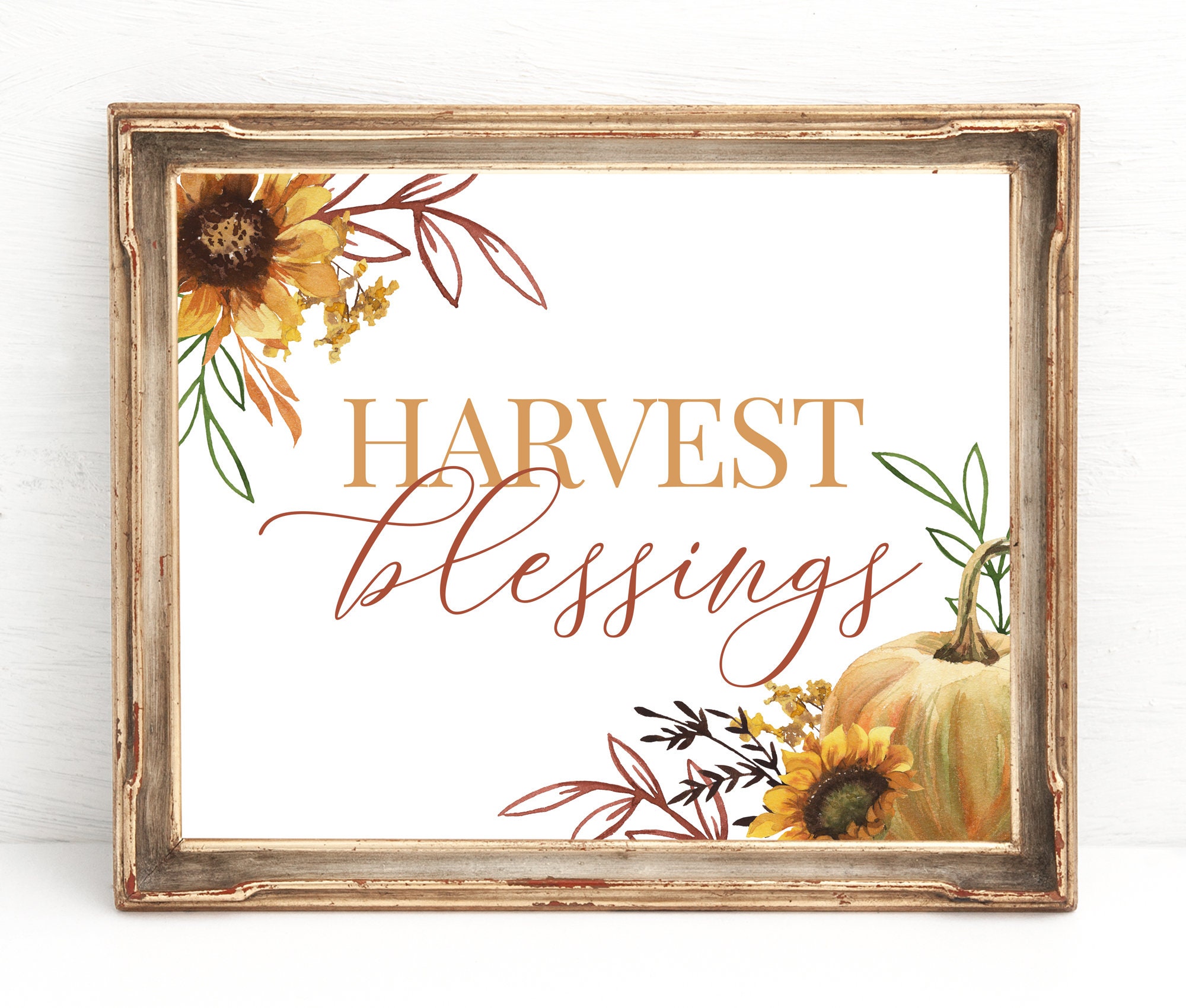 HARVEST BLESSINGS Printable, Thanksgiving Sign for Fall Table Decor ...