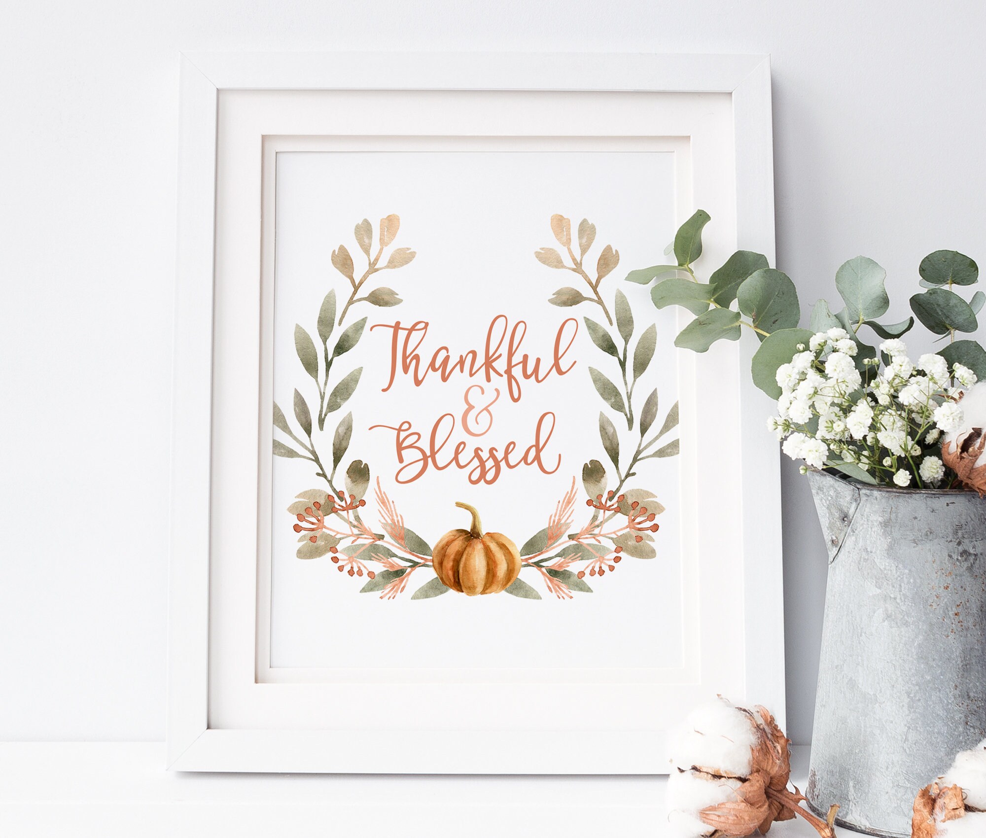 THANKFUL & BLESSED Autumn Printable, Thanksgiving Digital Download for ...