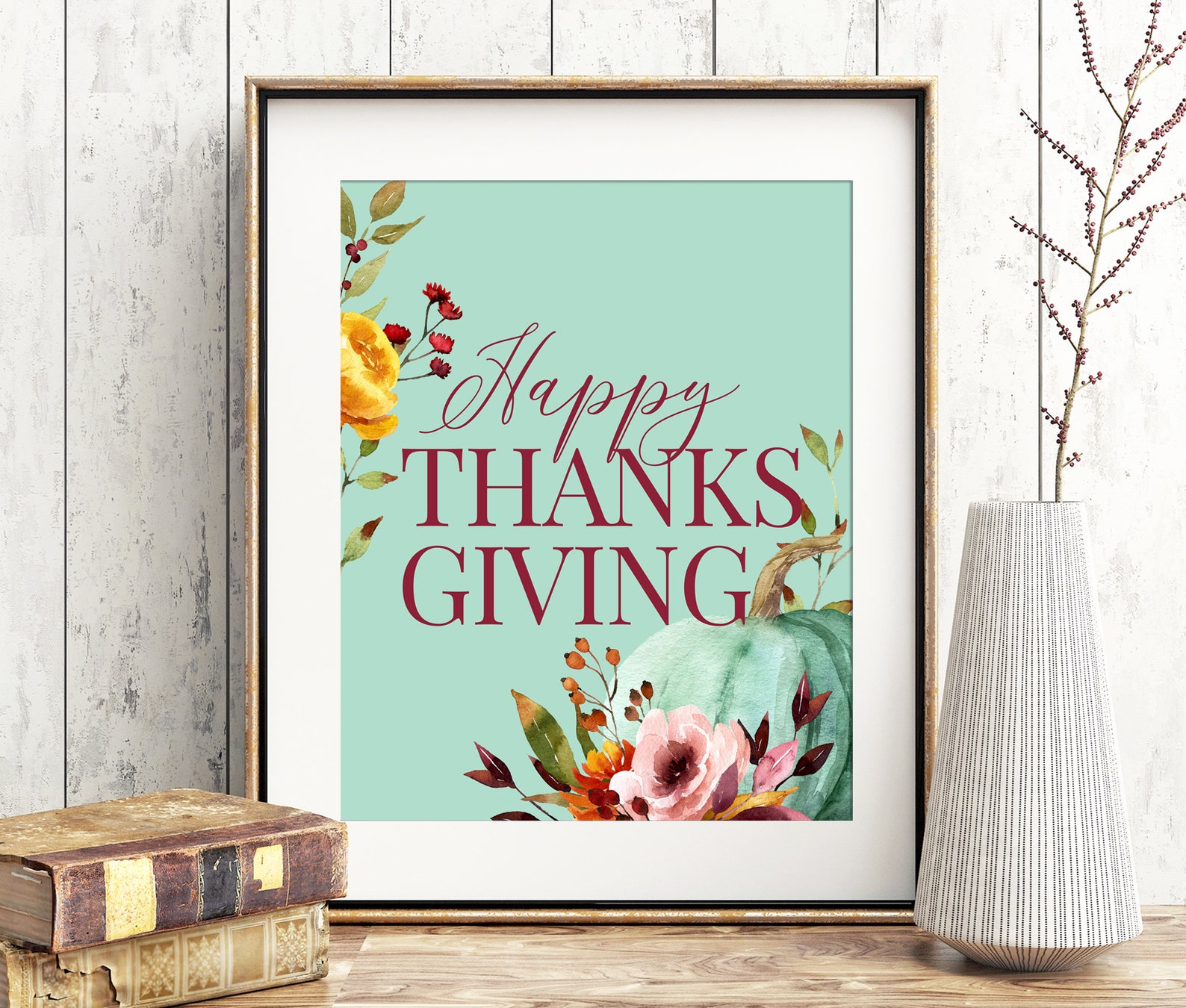 HAPPY THANKSGIVING Printable, Thanksgiving Digital Download for Fall ...