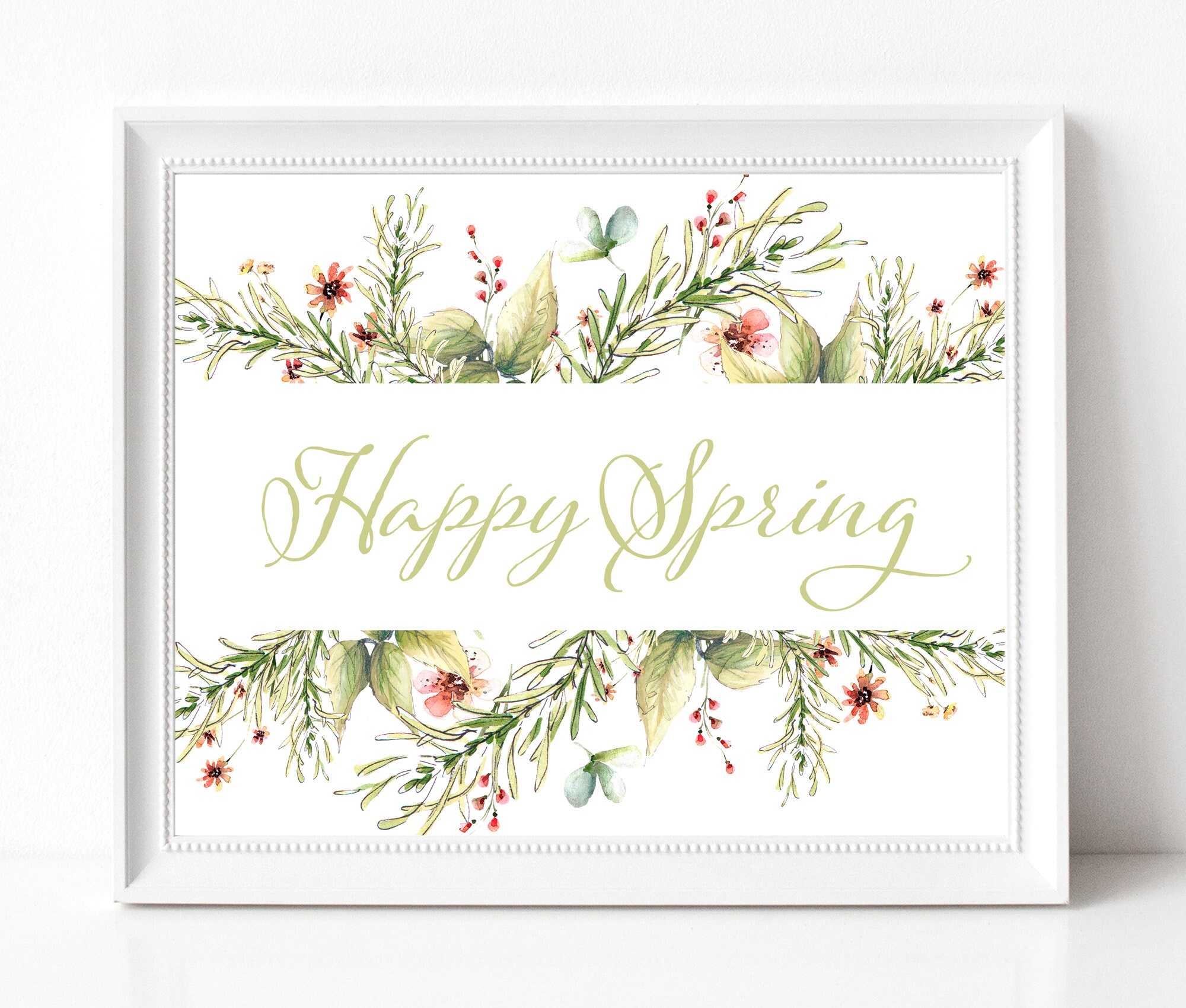 HAPPY SPRING Printable, Spring Quote With Watercolor Floral, Spring ...