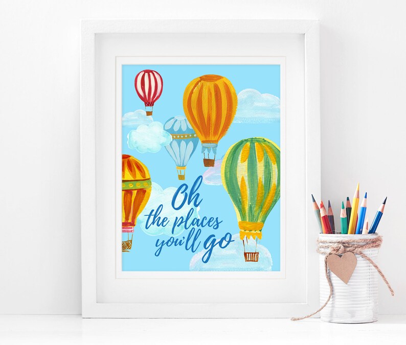 Oh The Places Youll Go Hot Air Balloon Nursery Wall Art Etsy