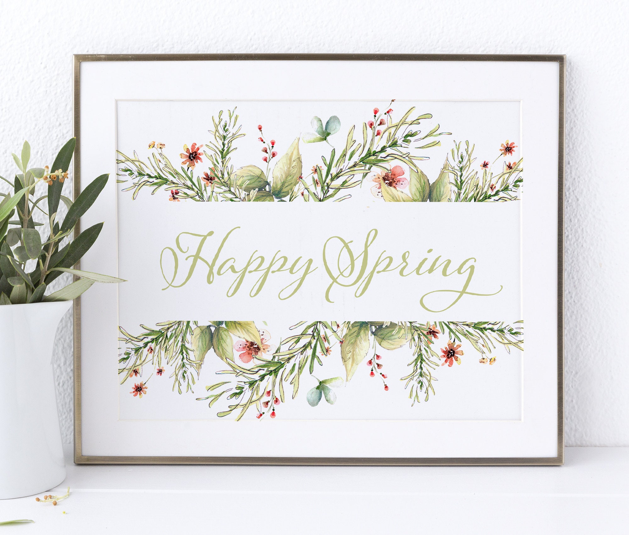 HAPPY SPRING Printable, Spring Quote With Watercolor Floral, Spring ...