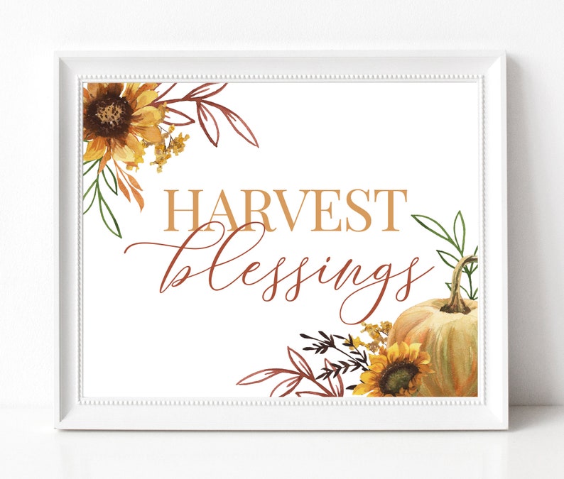 HARVEST BLESSINGS Printable, Thanksgiving Sign for Fall Table Decor ...