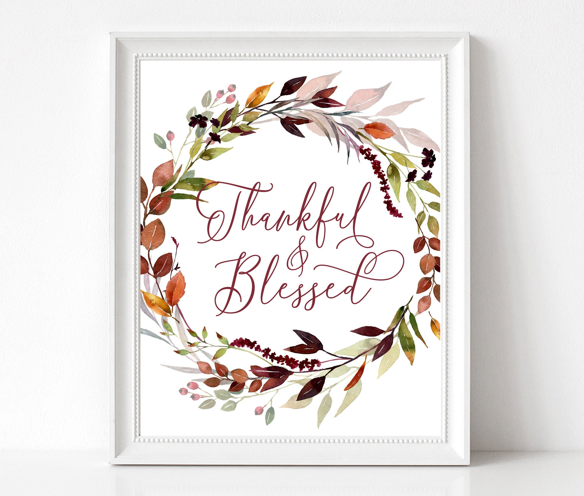 Thankful & Blessed PRINTABLE, Thanksgiving Sign for Fall Table Decor ...