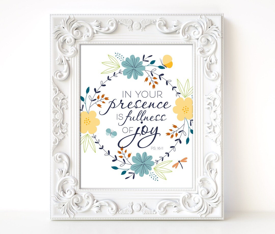 Scripture Wall Art, Bible Verse Print, Psalm 16:11, Floral Wreath ...