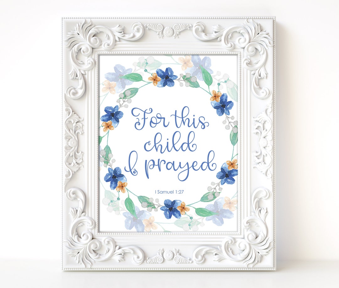 Bible Verse Wall Art, for This Child I Have Prayed, Watercolor Wreath ...