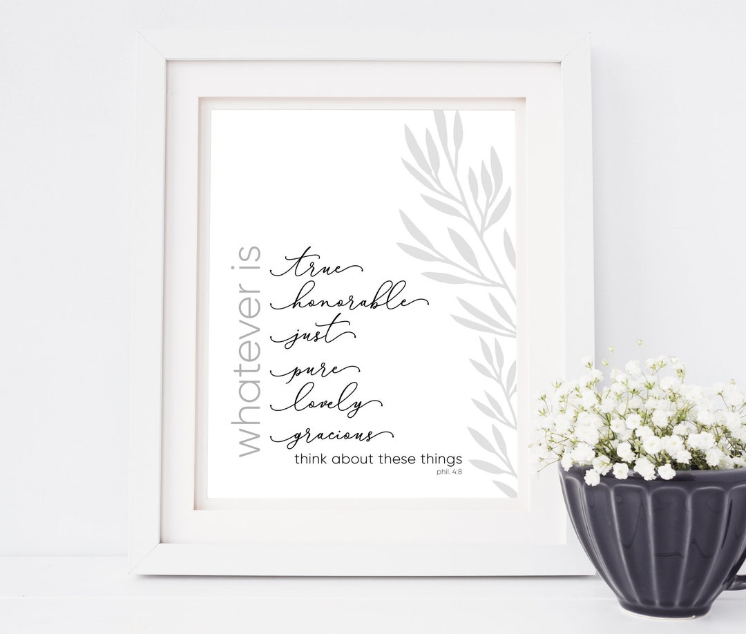 Bible Verse Wall Art, Black and White Typography Print, Philippians 4:8 ...
