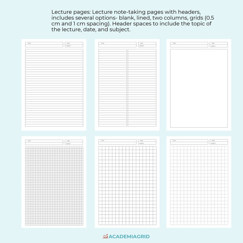 Note Taking Printable Pack A4 A5 and Letter Lecture Paper | Etsy