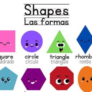 Bilingual Educational Poster and Matching Activity About the Shapes/las ...