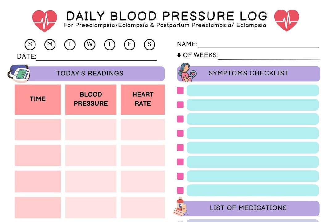 Daily Blood Pressure Log for Monitoring Preeclampsia and Other ...
