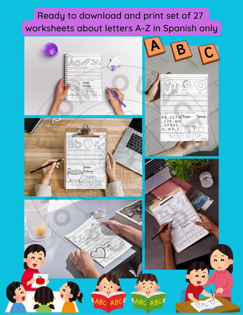 Learning the Alphabet in Spanish Activity Book: 27 Pages + Educational ...