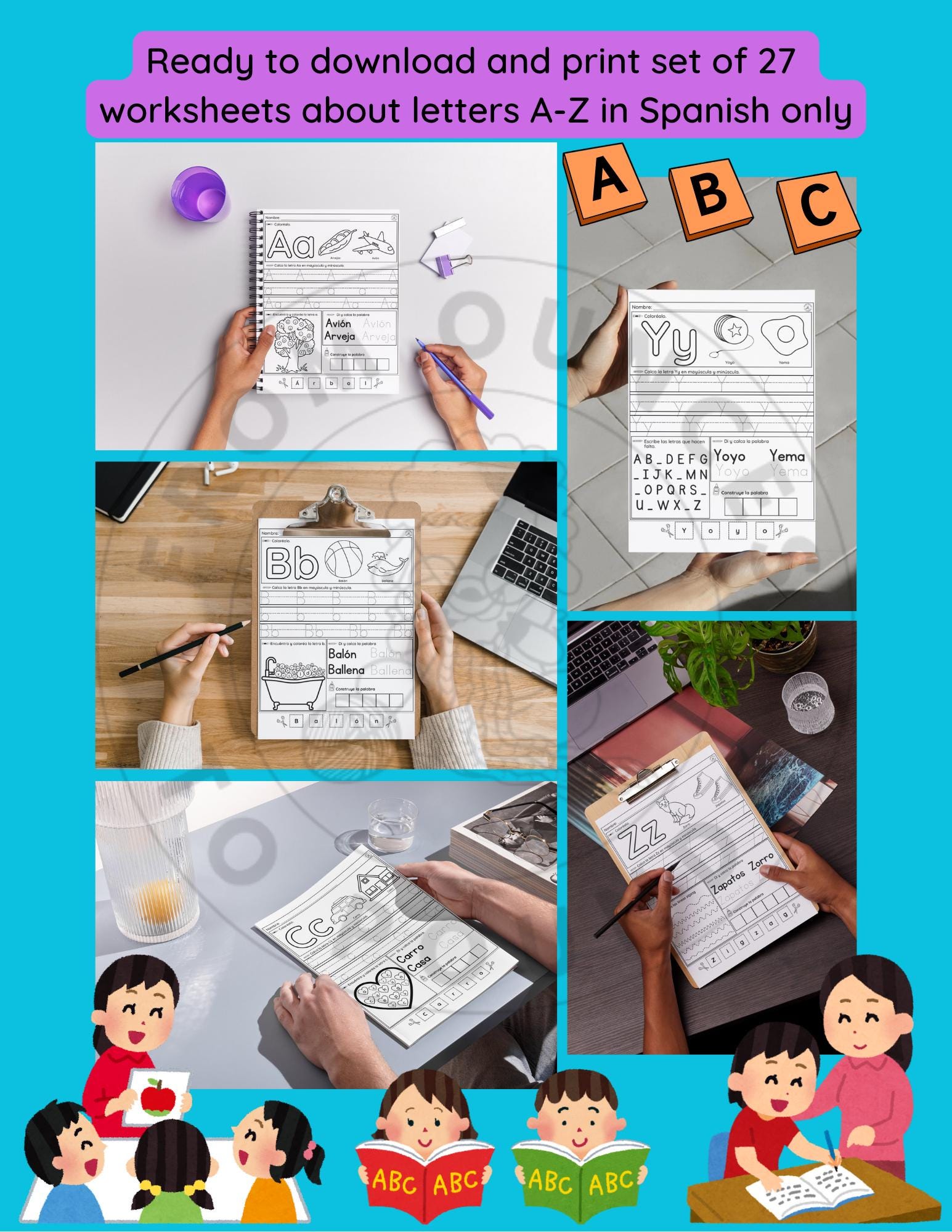 Learning the Alphabet in Spanish Activity Book: 27 Pages + Educational ...