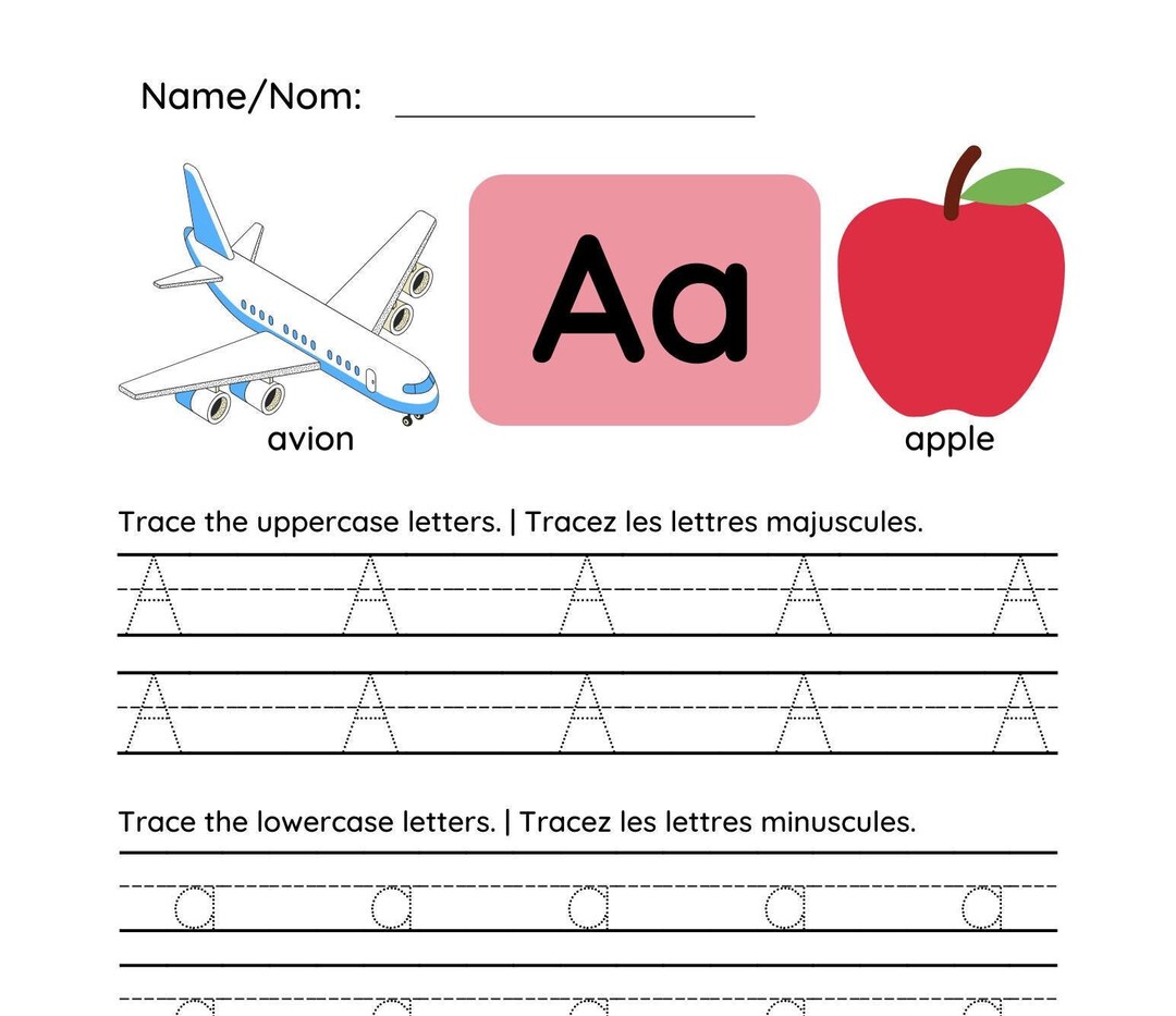 Tracez Les Lettres De L'alphabet En Français Et Anglais (26 Fiches D ...